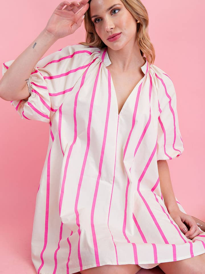 Lucy Dress in Hot Pink Stripe – River & Co.